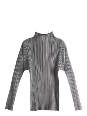 Issey Miyake Pleated Funnel-neck Top - Grey