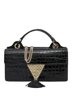 AQUAZZURA Downtown 24/7 Croc-embossed Tassel Tote - Black