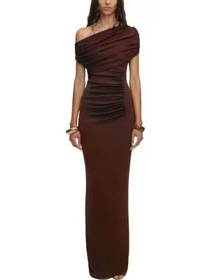 SELF-PORTRAIT Draped Maxi Dress - Brown