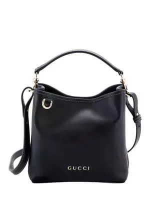 Gucci Emblem Leather Small Bucket Bag - Black