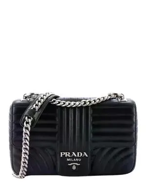 Prada Chain Flap Shoulder Bag Diagramme Quilted Leather Medium Crossbody Bag - Black