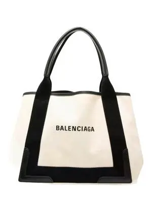 Balenciaga 2019 Navy Cabas S Tote Bag - White