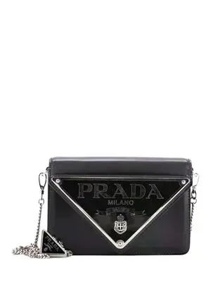 Prada Maxi Triangle Logo Chain Flap Bag - Black