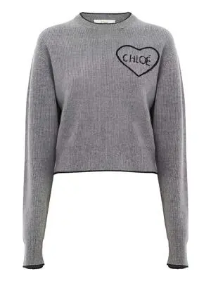 Chloé Heart-appliqué Sweater - Grey