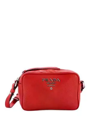 Prada Dual Strap Vitello Daino Camera Crossbody Bag - Red