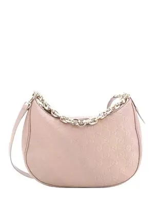 Gucci Emblem Half Moon Gg Embossed Leather Shoulder Bag - Neutrals