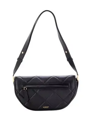 Burberry Olympia Flap Quilted Leather Small Shoulder Bag - Black