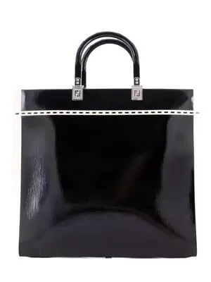 Fendi Sunshine Shopper Patent Medium Tote Bag - Black