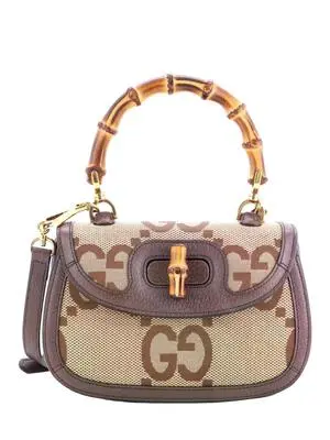 Gucci Bamboo 1947 Top Handle Bag Jumbo Gg Canvas Small Satchel - Brown