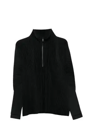 Issey Miyake Pleated Zip Top - Black