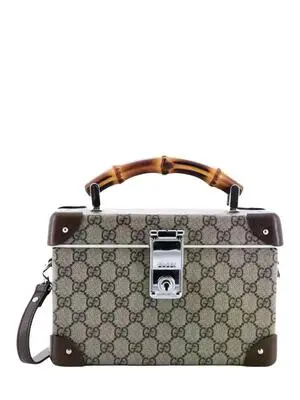 Gucci Bamboo Globe-trotter Vanity Case Gg Coated Canvas Satchel - Brown