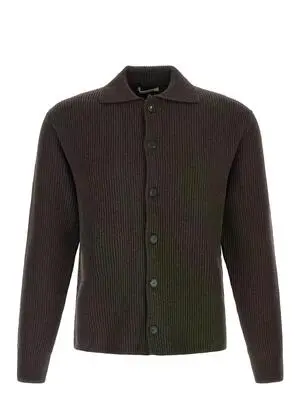 Auralee Ribbed Point-collar Cardigan - Brown
