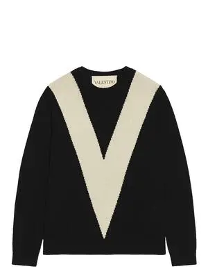 Valentino Garavani V Logo Wool Sweater Nero & Burro