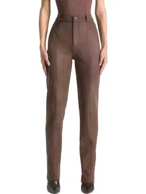 Manière De Voir Faux-suede Straight-leg Trousers - Brown