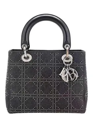 Dior Lady Studded Denim Satchel - Grey