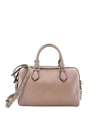 Gucci Emblem Boston Bag Gg Embossed Leather Medium - Neutrals