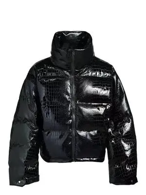 BREATH Croc-embossed Padded Jacket - Black