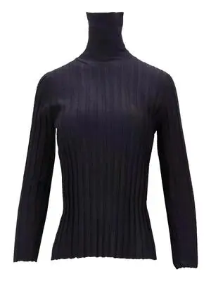 LA ROSE High-neck Ribbed Top - Blue