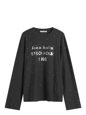 Acne Studios Edden Rhinestone Long Sleeve Top - Black
