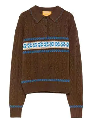 Guest In Residence Cable-knit Patterned Polo Top - Brown