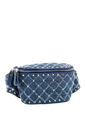 Valentino Garavani Rockstud Spike Quilted Denim Belt Bag - Blue