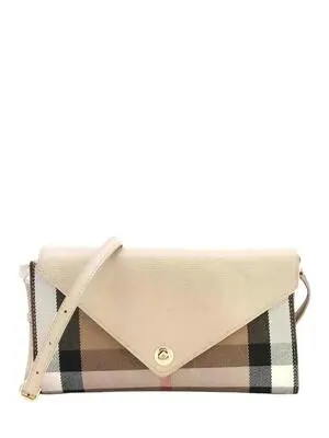 Burberry Hannah Envelope Wallet On Strap Leather And House Check Canvas Crossbody Bag - Brown