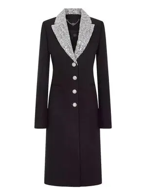 Rabanne Sequin-collar Wool Coat - Black
