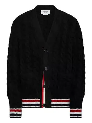 Thom Browne V-neck Stripe-hem Cardigan - Black