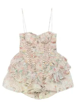 Zimmermann Ruffled Lace-up Mini Dress - Neutrals