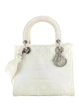 Dior Lady D-Lite Bag Cannage Embroidered Canvas Medium Satchel Neutrals