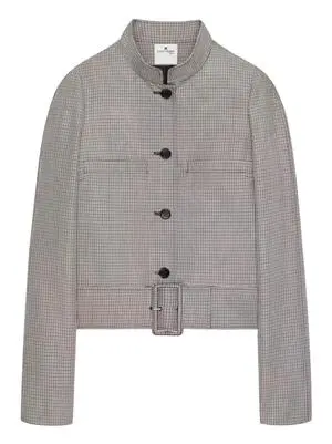 COURREGES Houndstooth Jacket With Buckle Detail - Neutrals
