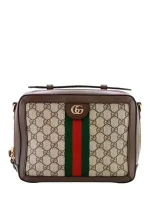 Gucci Ophidia Zip Around Camera Bag Gg Coated Canvas Small Shoulder Bag - Brown