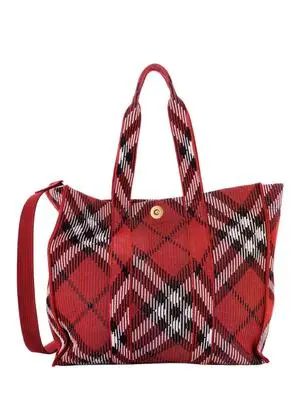 Burberry Shopper Knit Check Jacquard Medium Tote Bag - Red