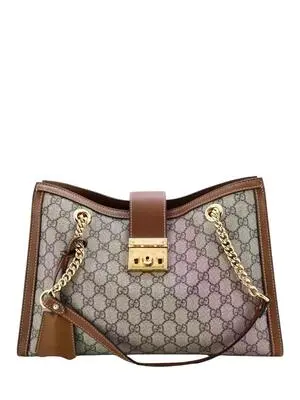 Gucci Padlock Chain Gg Coated Canvas Tote Bag - Brown