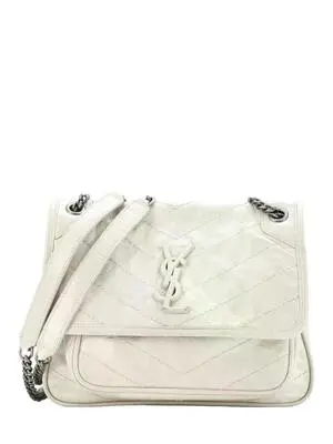 Saint Laurent Niki Chain Flap Bag Matelassé Chevron Leather Baby Shoulder Bag - Neutrals