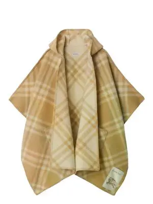 Burberry Hooded Check Wool Cape - Sand