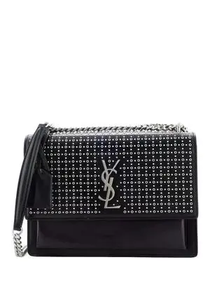 Saint Laurent Sunset Crossbody Bag Studded Leather Medium Shoulder Bag - Black