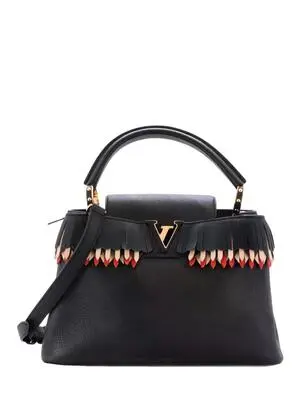 LOUIS VUITTON Capucines Leather Satchel With Fringe Detail - Black