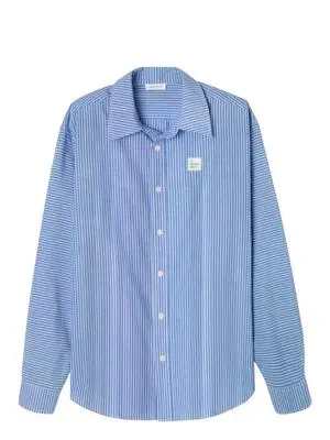 American Vintage Zatybay Striped Logo-patch Shirt - Blue