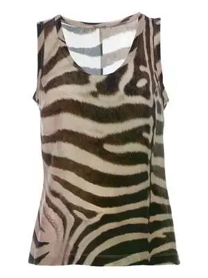 Mantū Zebra-print Silk Tank Top - Brown