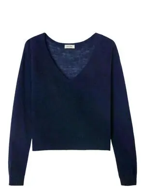American Vintage Fine-knit V-neck Sweater - Blue