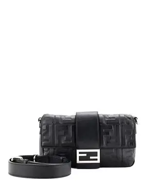 Fendi Baguette Convertible Zucca Embossed Leather Belt Bag - Black