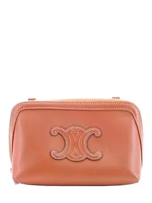 Celine Cuir Triomphe Zip Around Chain Clutch Leather Crossbody Bag - Brown