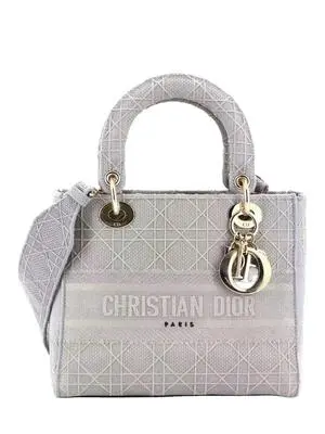 Dior Lady D-Lite Bag Cannage Embroidered Canvas Medium Satchel Grey