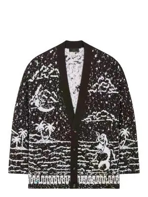 Alanui Ocean Whispers Palm-tree Graphic Cardigan - Black
