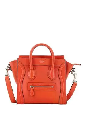 Celine Luggage Bag Grainy Leather Nano Crossbody Bag - Orange