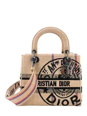 Dior Lady D-lite Embroidered Raffia Satchel - Brown