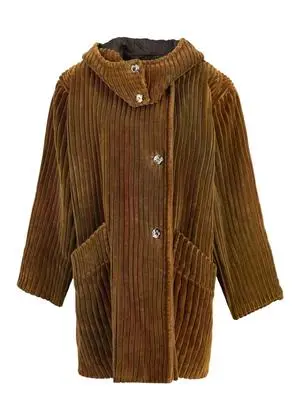 Vintage Corduroy Hooded Coat - Brown