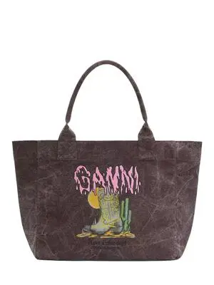 GANNI Graphic Print Tote Bag - Brown