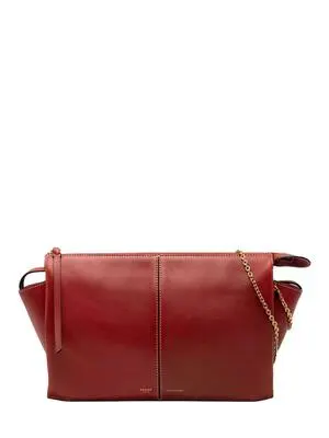Celine Trifold Leather Clutch On Chain Crossbody Bag - Red